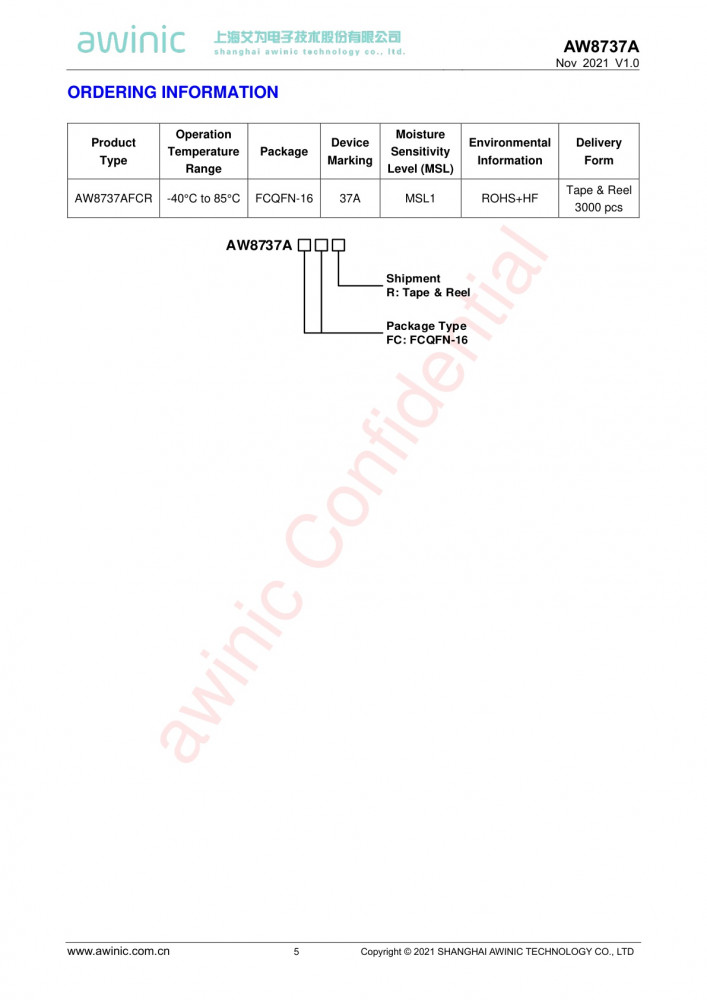 AW8737AFCR datasheet page 5