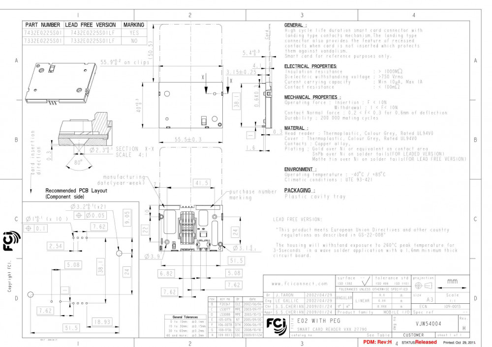 Amphenol FCI VJW54004 product drawing page for 7432E0225S01LF