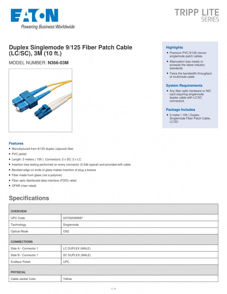 EATON N366-03M technical document page 1
