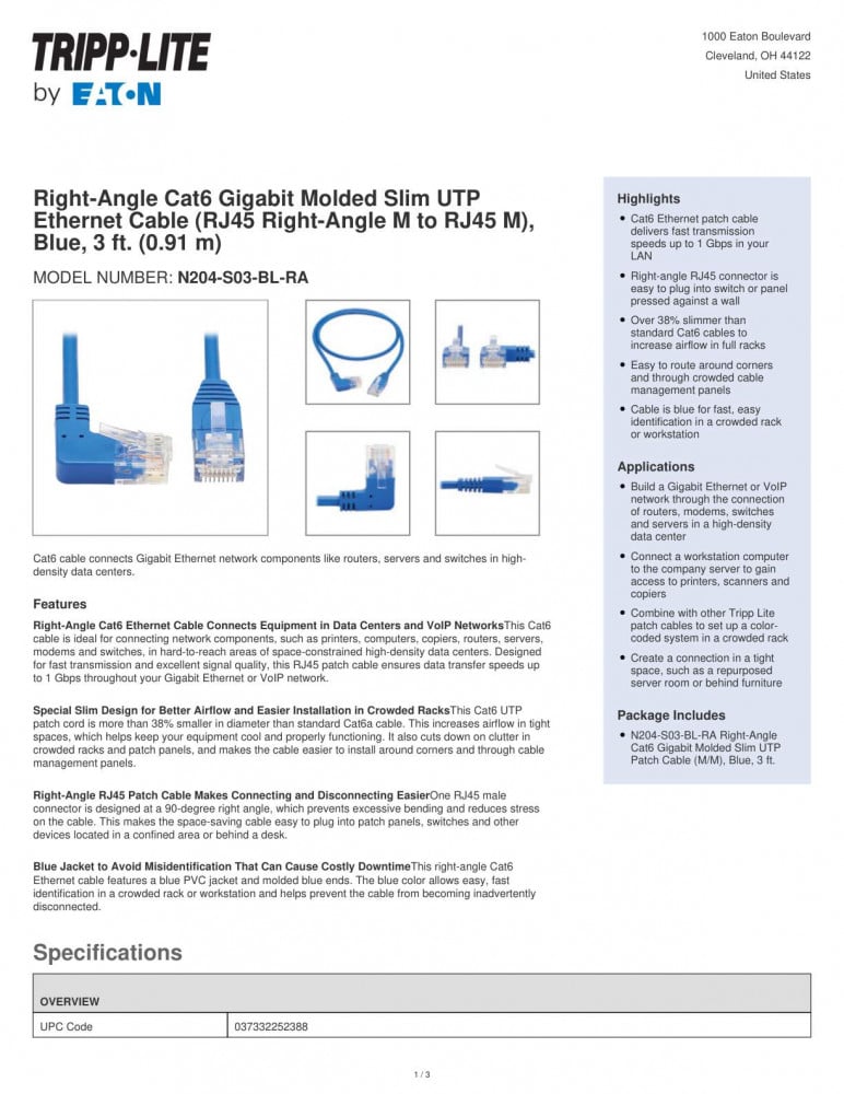 N204-S03-BL-RA technical document page 1