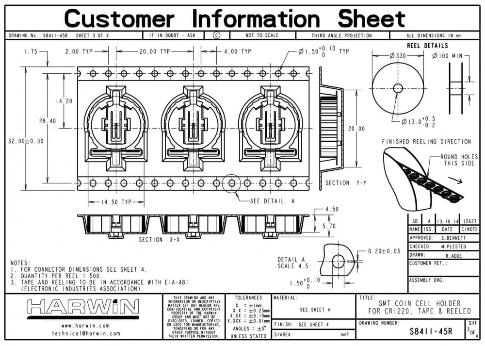 Harwin S8411-45R technical document page 1
