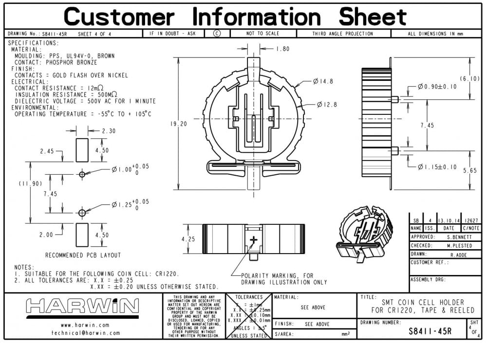 Harwin S8411-45R technical document page 2