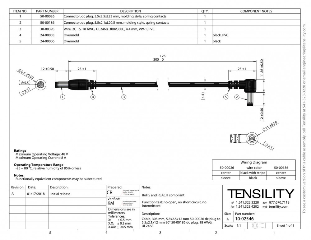 Tensility International 10-02546 cable assembly product drawing
