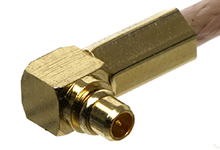 MMCX Plug, Reverse Polarity, Right-Angle, Crimp, RG-178/RG-196, Brass Body, Gold (Au) Plating, 50 Ohms for sale