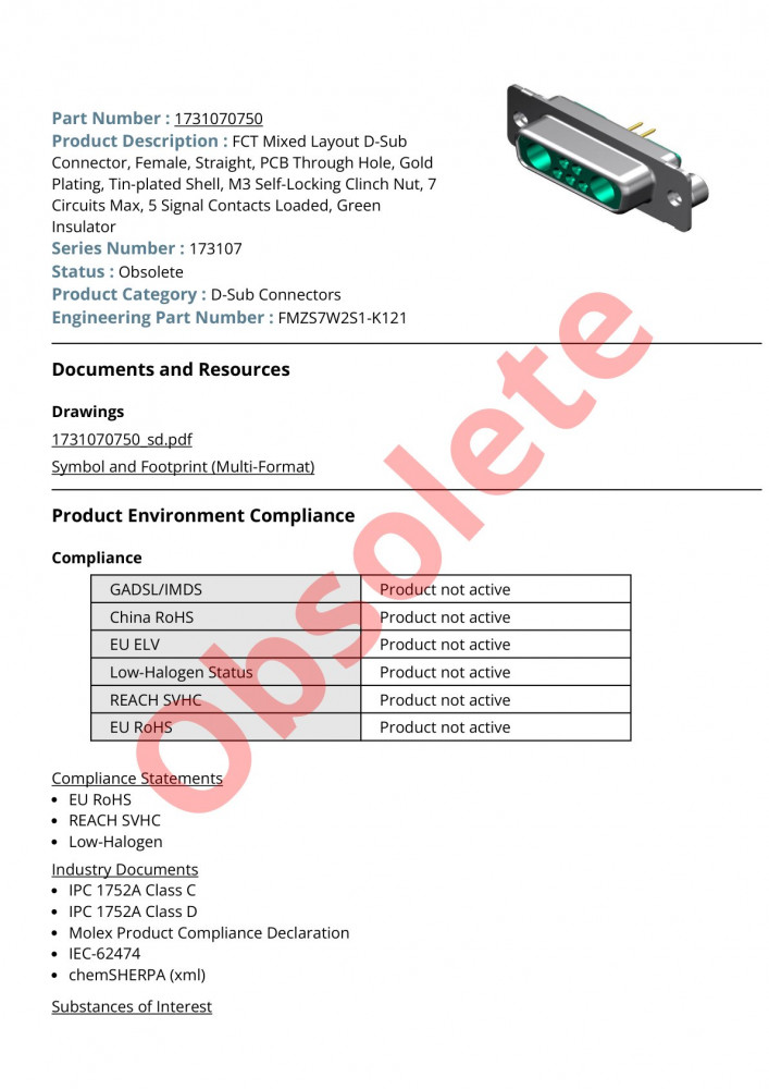 MOLEX 1731070750 technical drawing page 1
