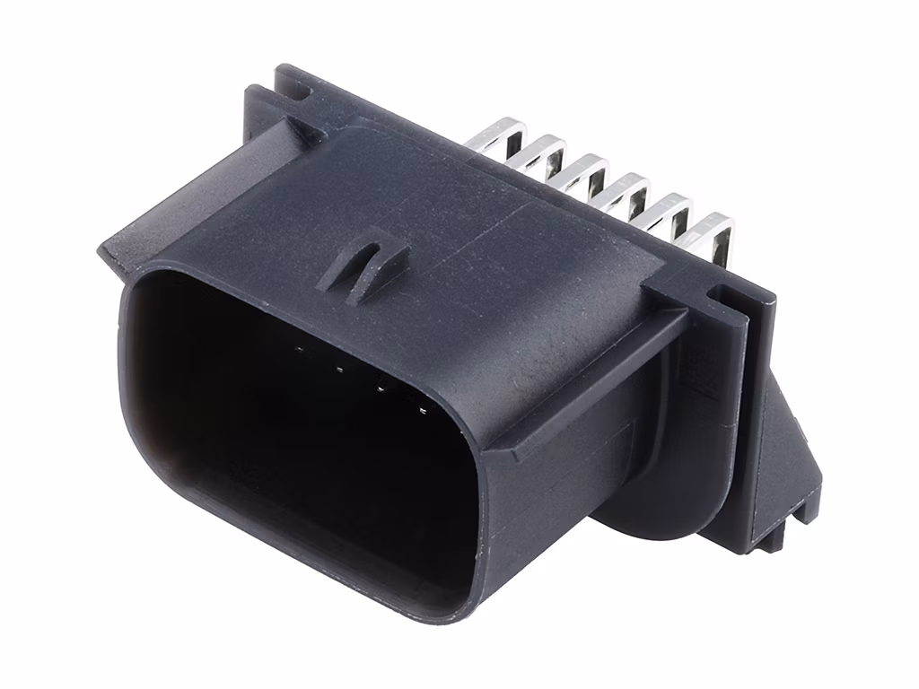 Mini50 Unsealed Right-Angle Hybrid Header, UL 94 HB, 3 Rows, 34 Circuits, Polarization Option B, Gray, Tray