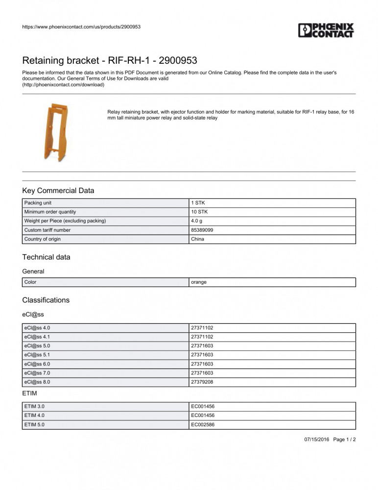 Phoenix Contact 2900953 product document page 1