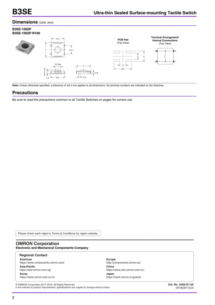 OMRON B3SE-1002P technical document page 2