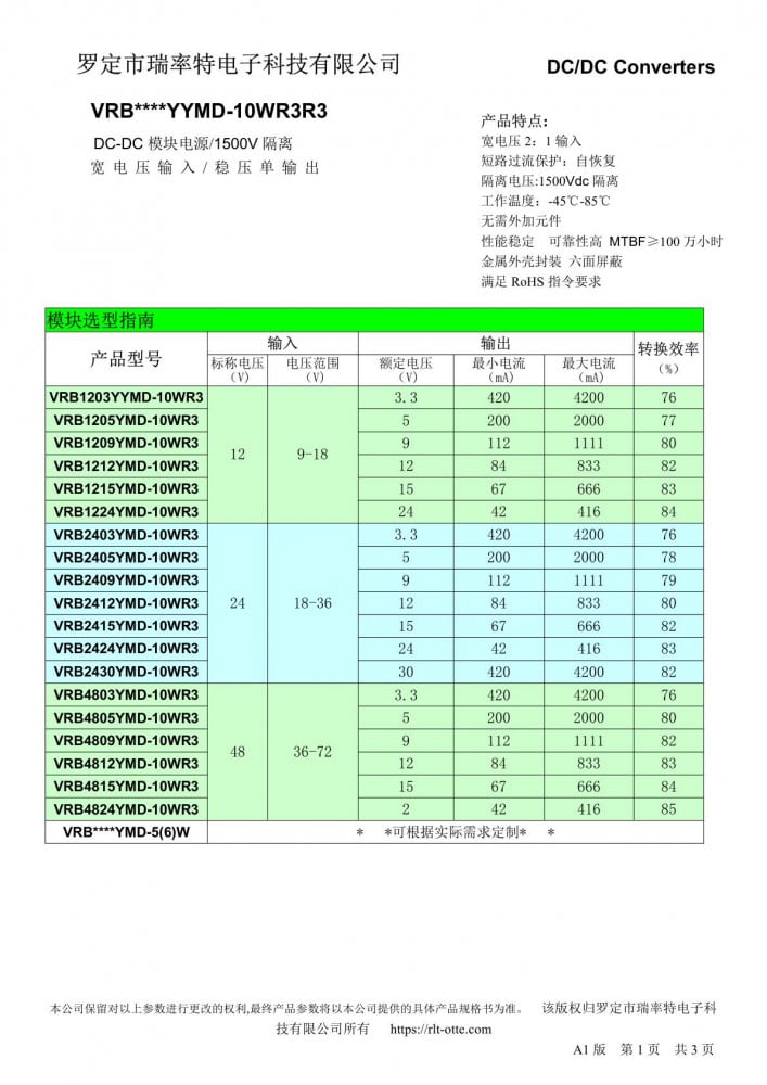 VRB2405YMD-10WR3 datasheet page 1