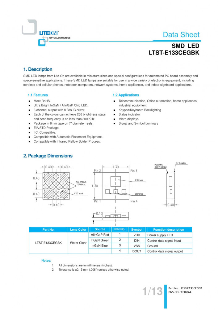 LTST-E133CEGBK datasheet page 2