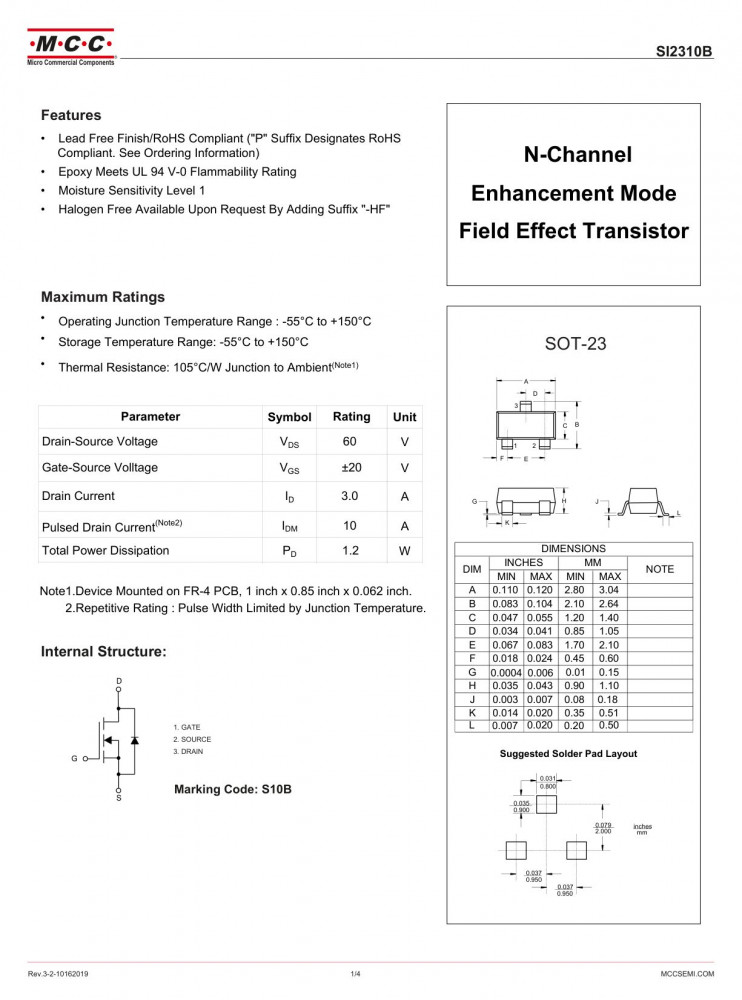 SI2310B-TP datasheet page 1