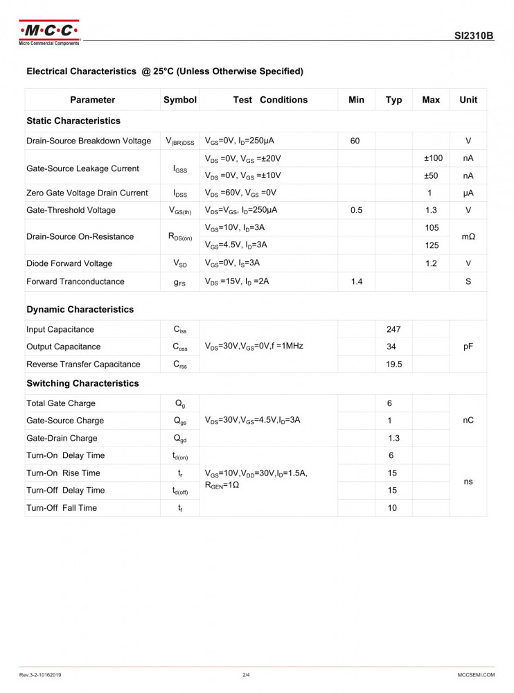 SI2310B-TP datasheet page 2