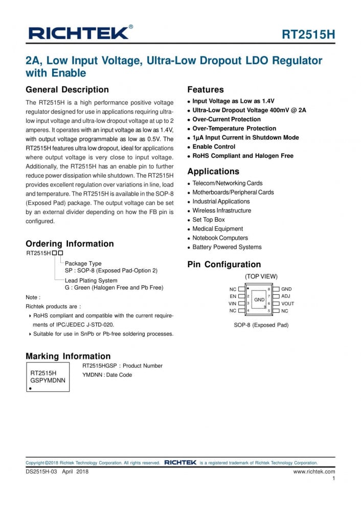 RT2515HGSP datasheet page 1
