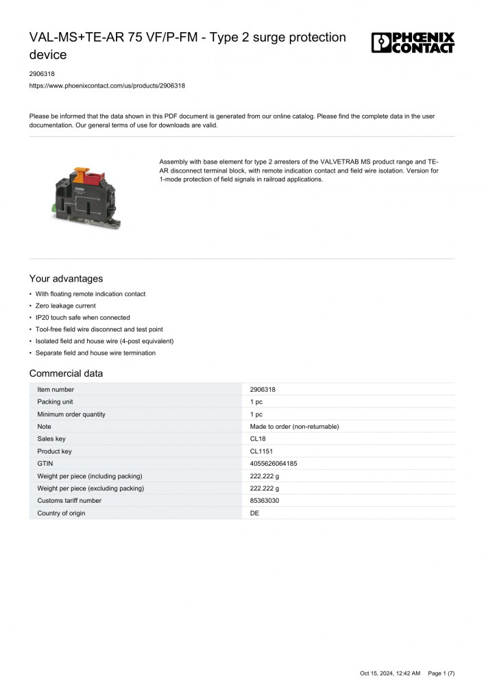 Phoenix Contact 2906318 technical document page 1