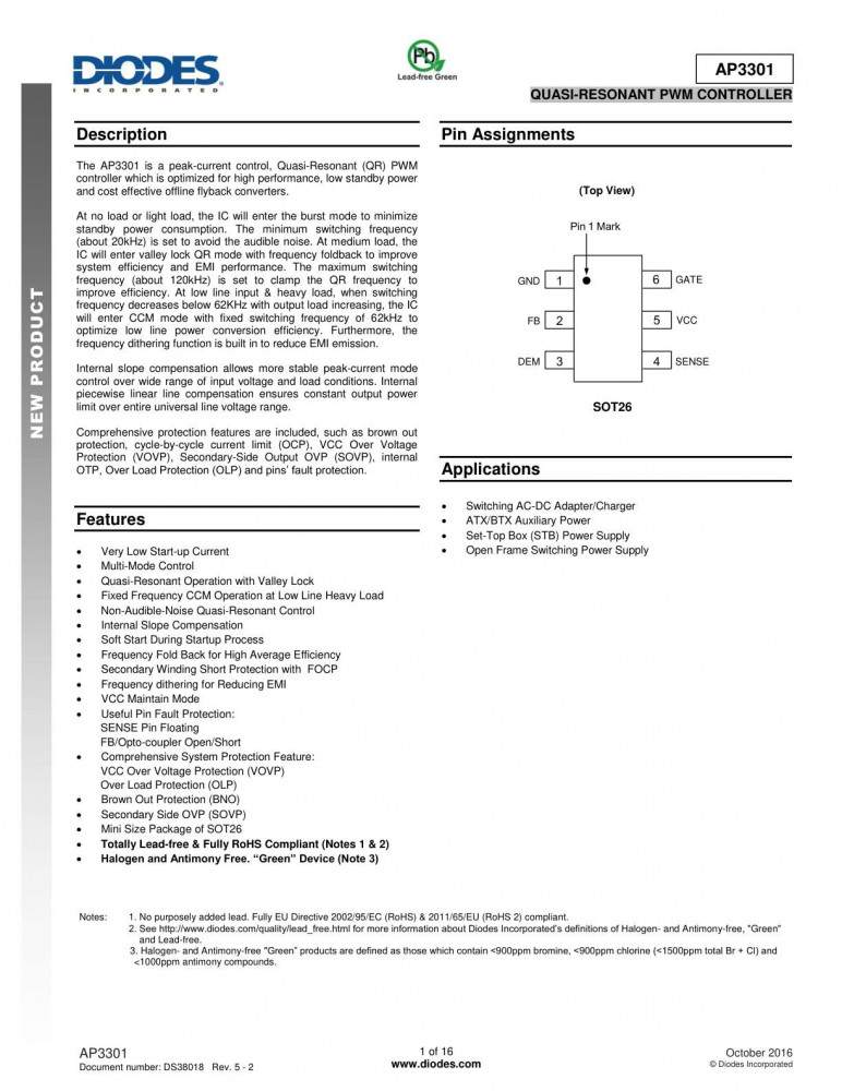 AP3301K6TR-G1 datasheet page 1