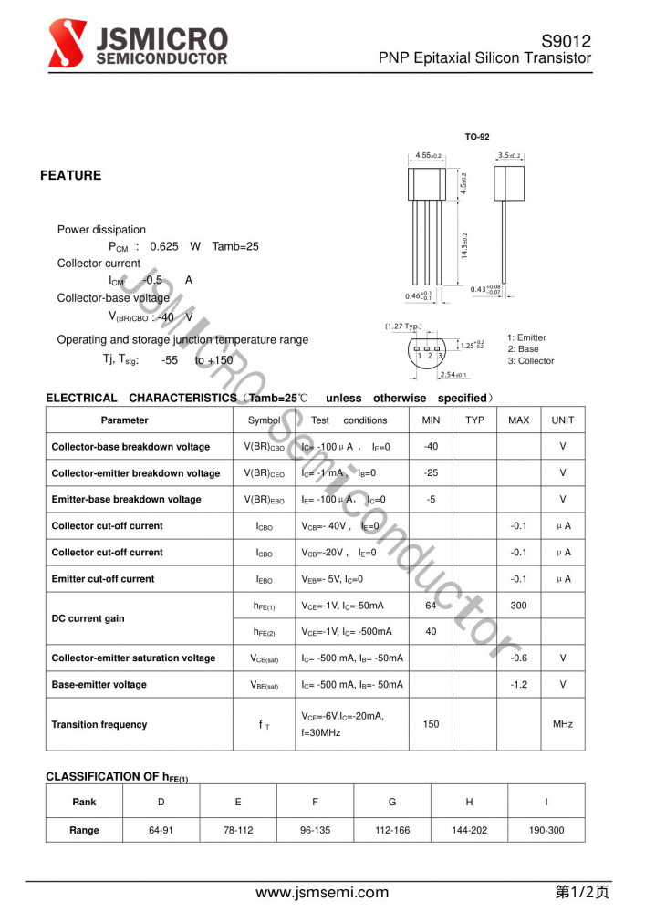 JSMSEMI S9012 datasheet page 1