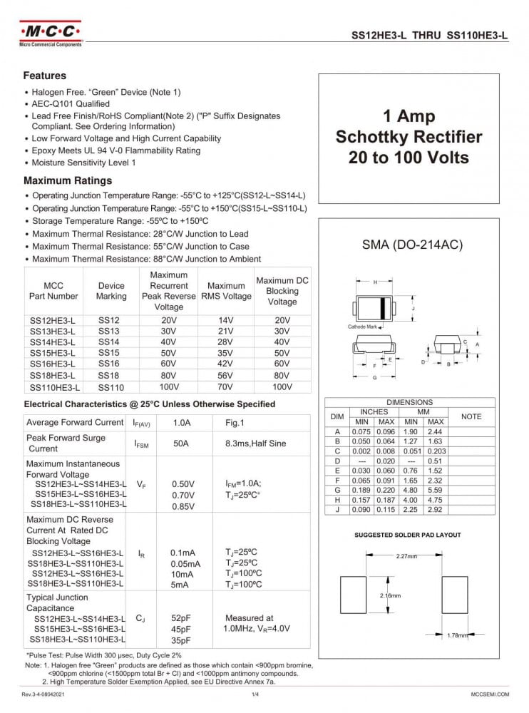 SS14HE3-LTP datasheet page 1