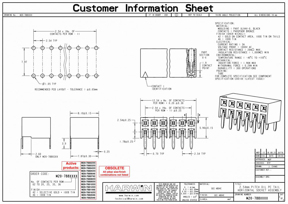 Harwin M20-7881046 technical document page