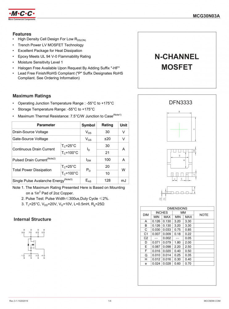 MCG30N03A-TP datasheet page 1