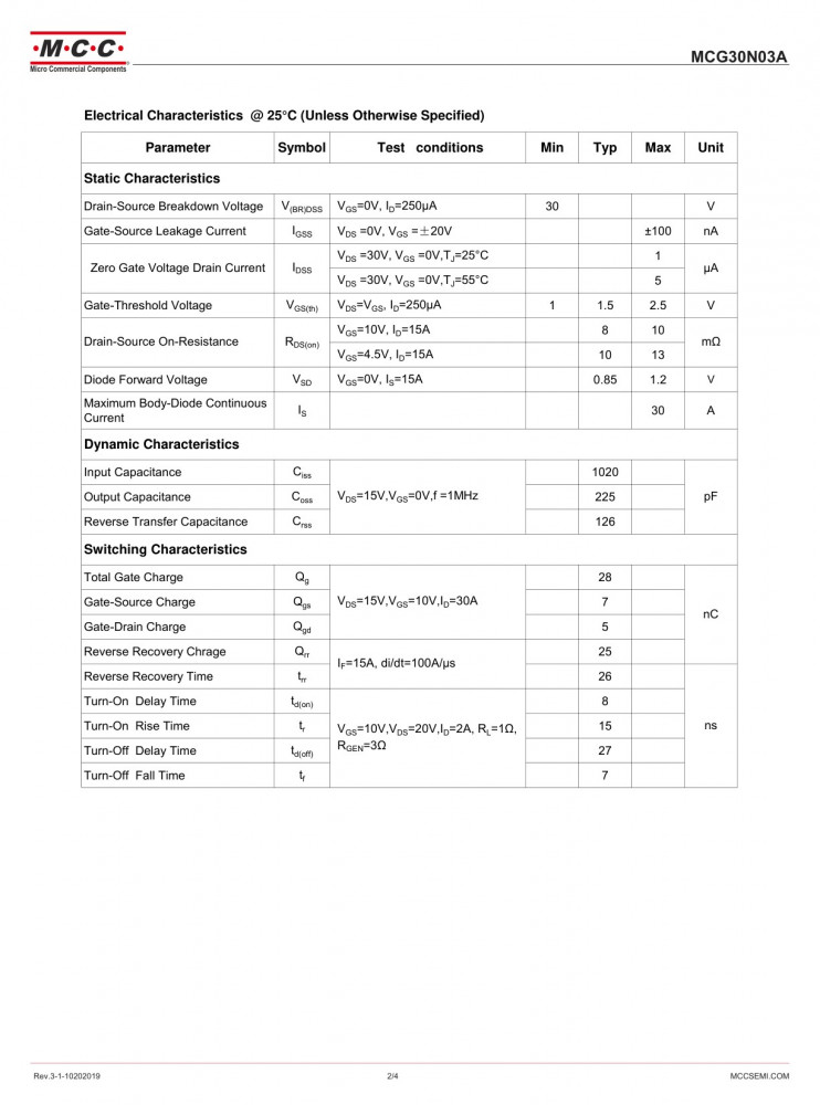 MCG30N03A-TP datasheet page 2