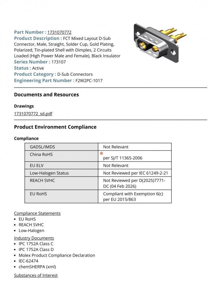MOLEX 1731070772 technical drawing preview, page 1