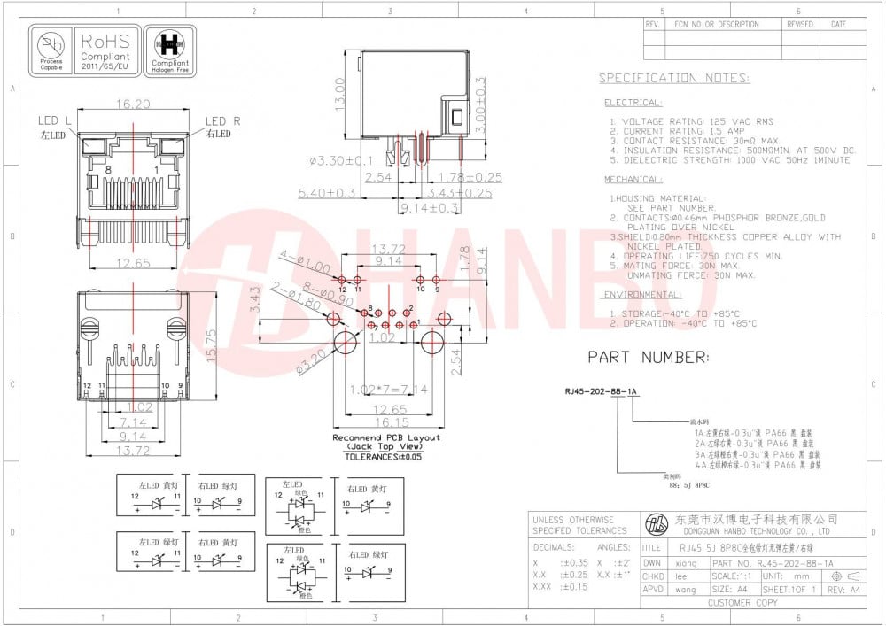RJ45-202-88-1A technical document page