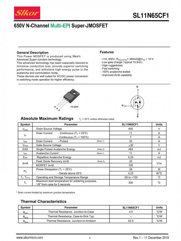 SL11N65CF1 datasheet page 1