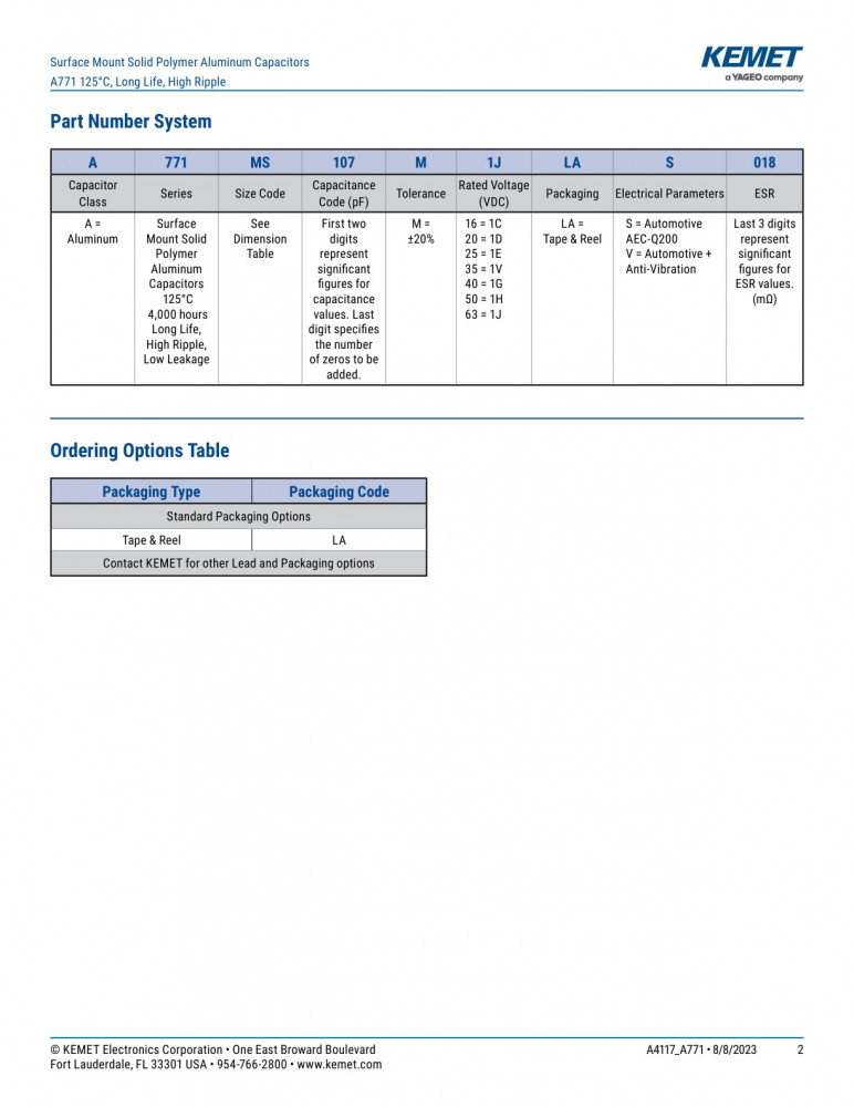 KEMET A771 datasheet page 2