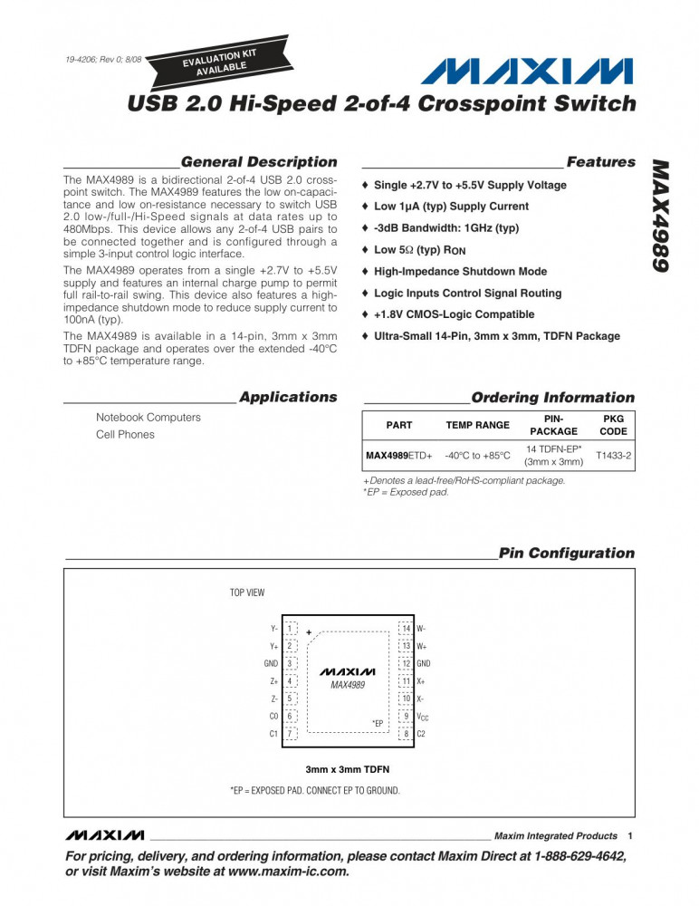 MAX4989 datasheet page 1