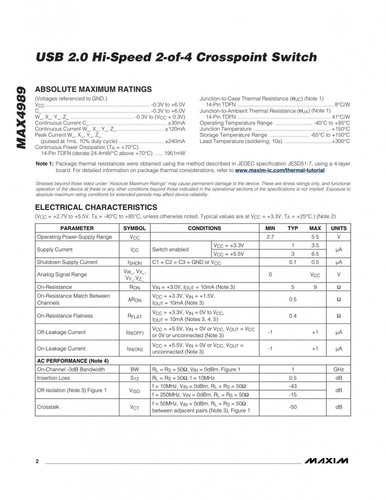 MAX4989 datasheet page 2