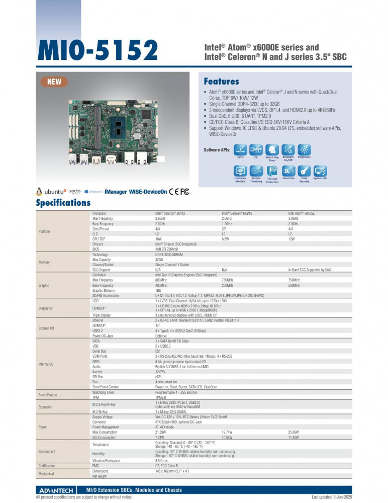MIO-5152 product document, page 1