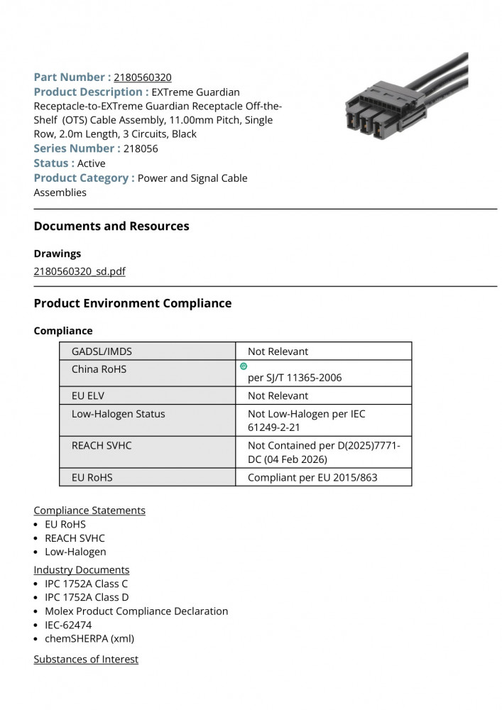 MOLEX 2180560320 drawing page 1