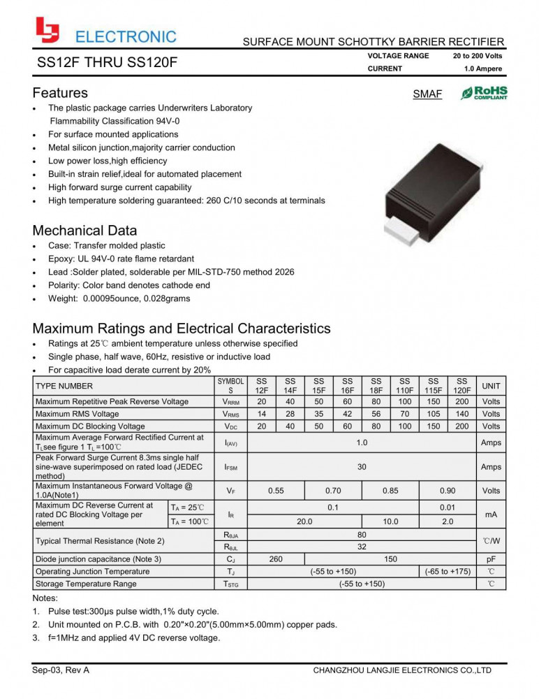 SS14F datasheet page 1