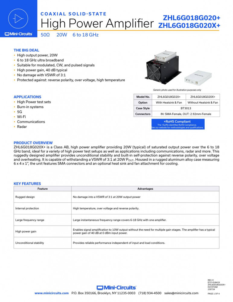 ZHL6G018G020X+ datasheet page 1