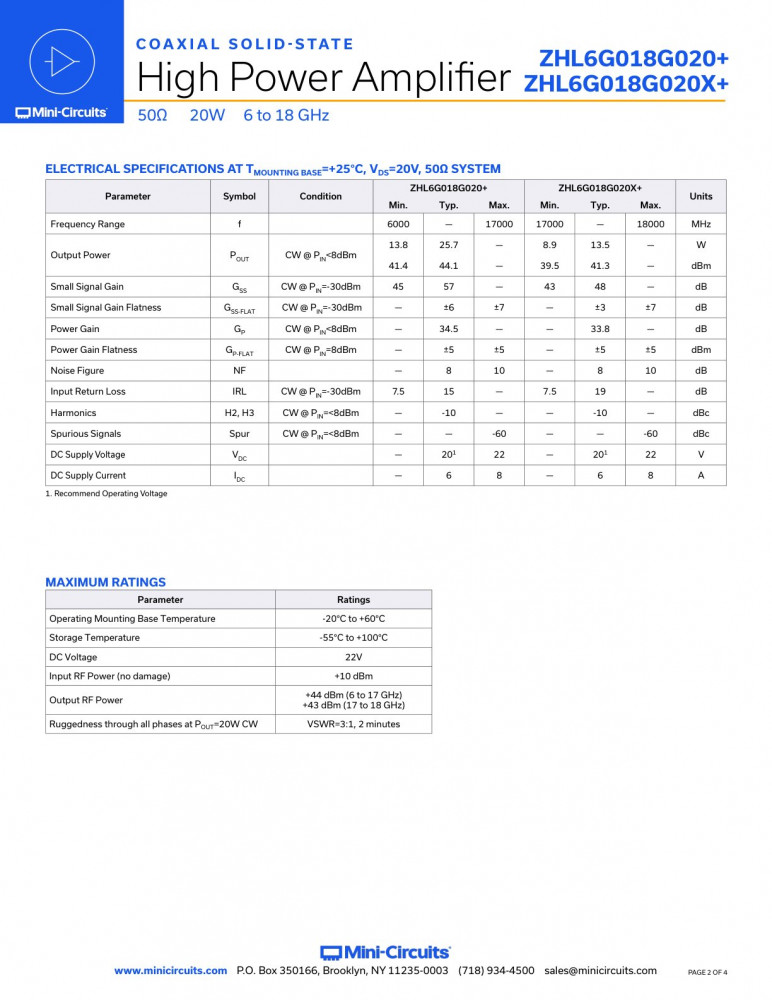 ZHL6G018G020X+ datasheet page 2