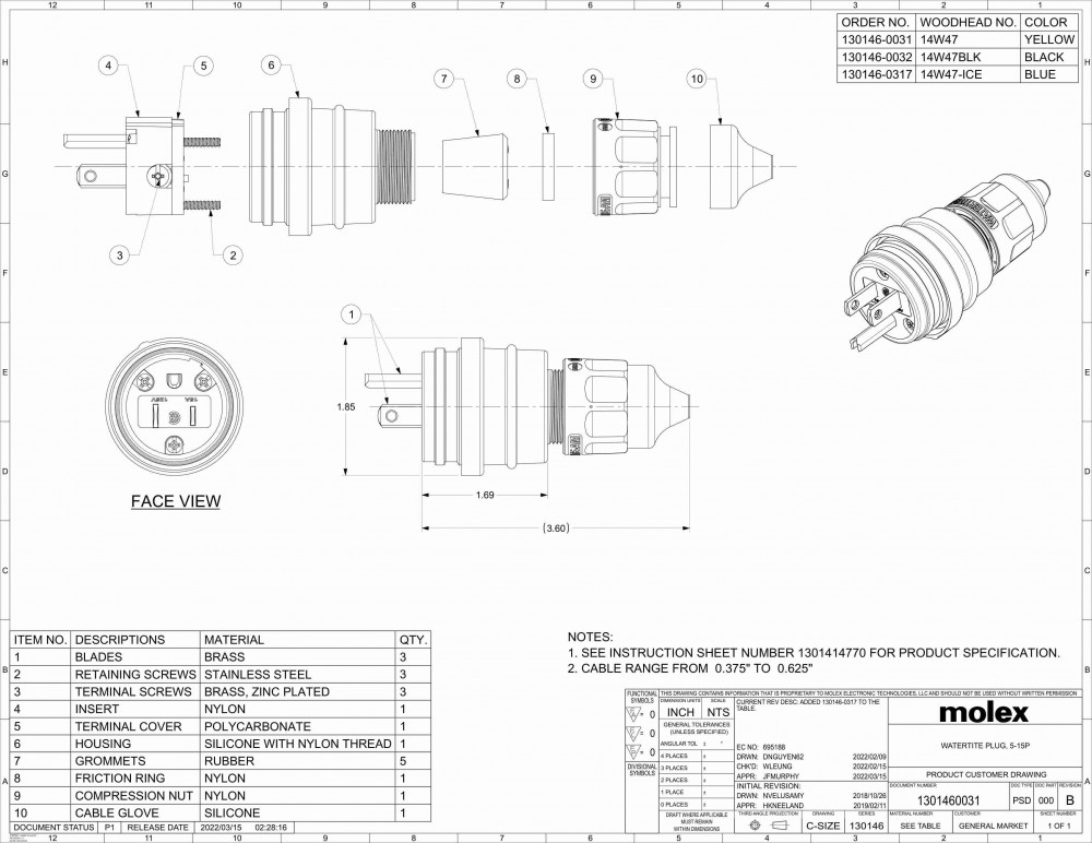 Product drawing image for Watertite plug 130146-0031