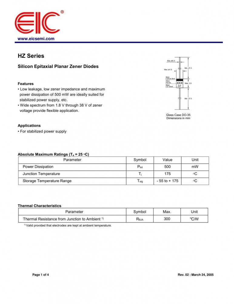 EIC HZ series datasheet page 1