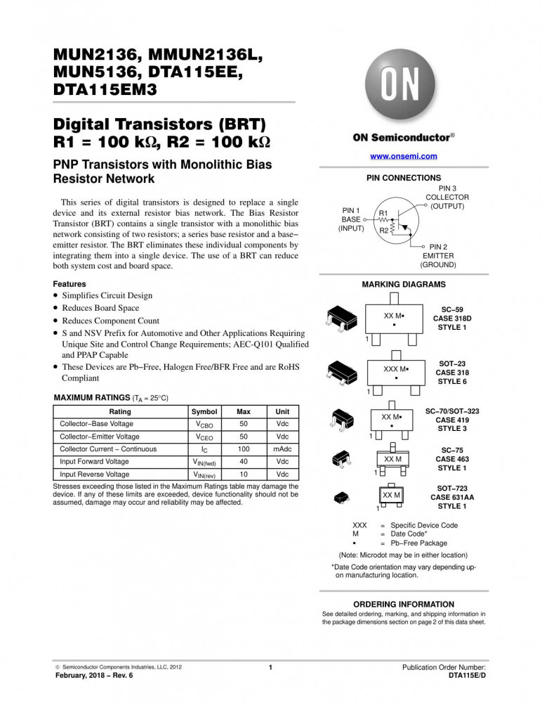 DTA115EET1G datasheet page 1