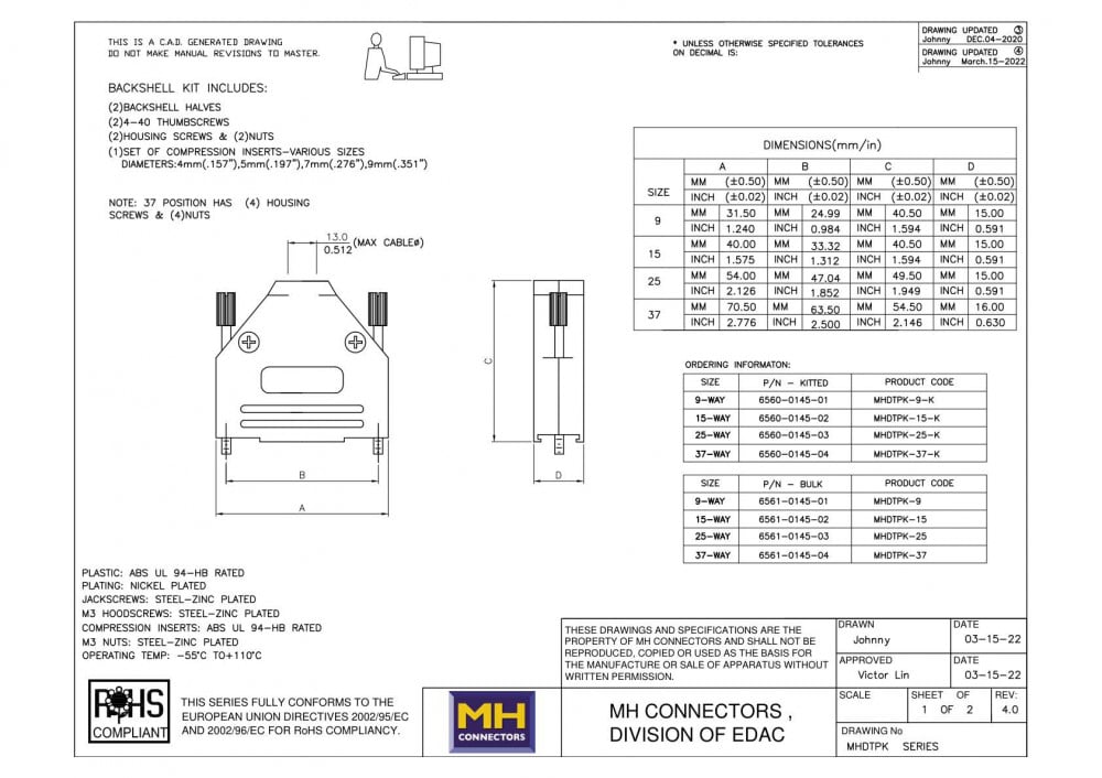 MH CONNECTORS MHDTPK series drawing page 1