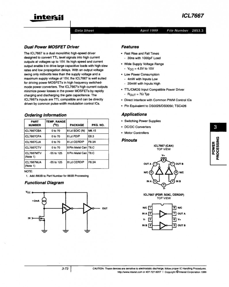 ICL7667MJA/883B datasheet page 2