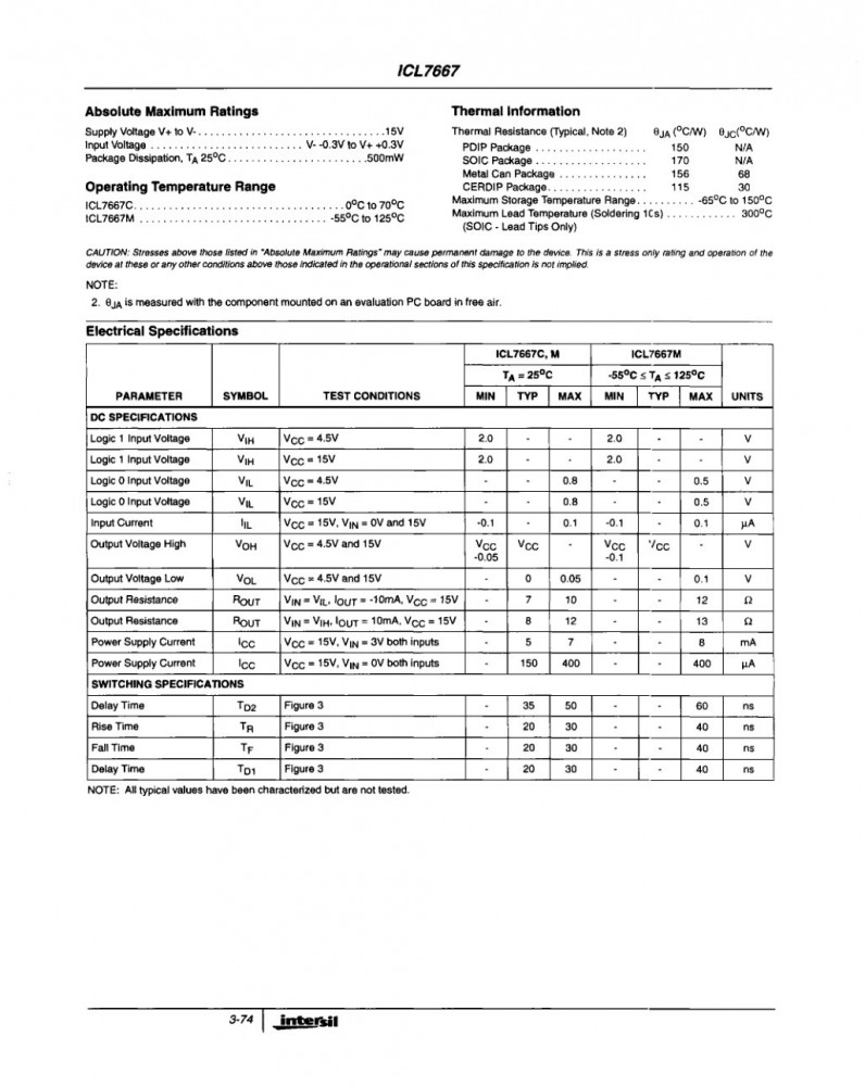 ICL7667MJA/883B datasheet page 3