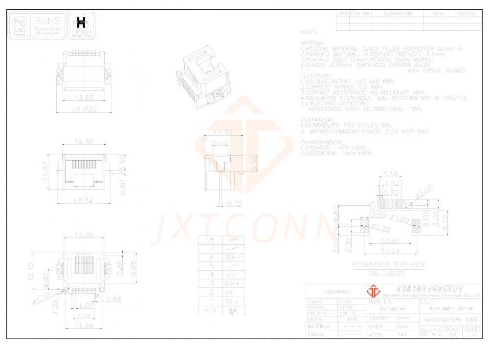 RJ45-0032-8P technical document page 1