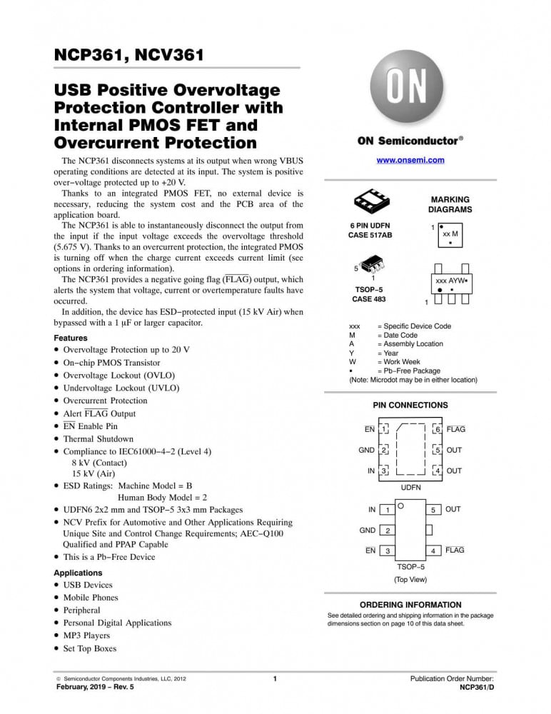 NCP361 datasheet page 1