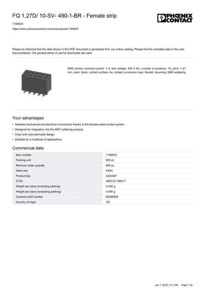 Phoenix Contact 1156833 technical document page 1