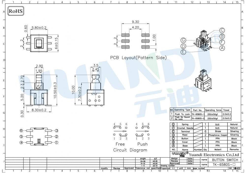 YUANDI TK-6580S-2 product drawing
