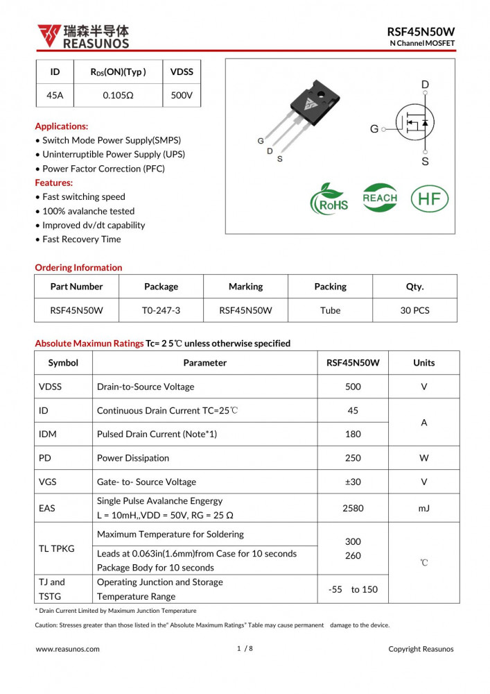 RSF45N50W datasheet page 1