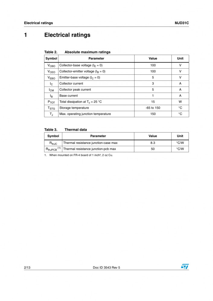 MJD31CT4 datasheet page 2