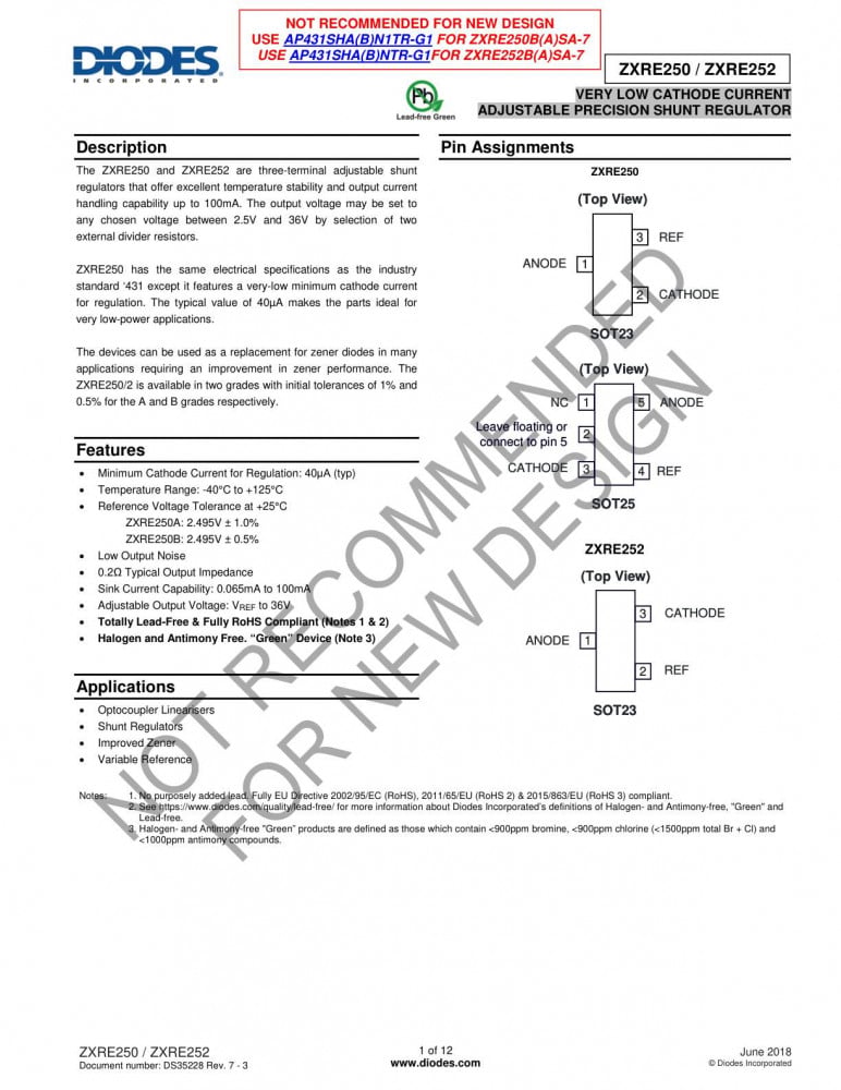 ZXRE252BSA-7 datasheet page 1