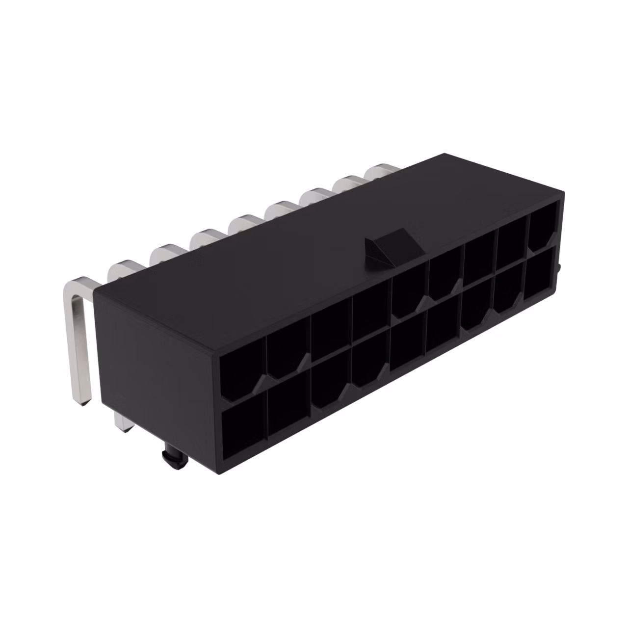 Mini-Fit Jr. Vertical Header, 4.20mm Pitch, Single Row, 24 Circuits, with Snap-in Plastic Peg PCB Lock, Matte Tin, Black