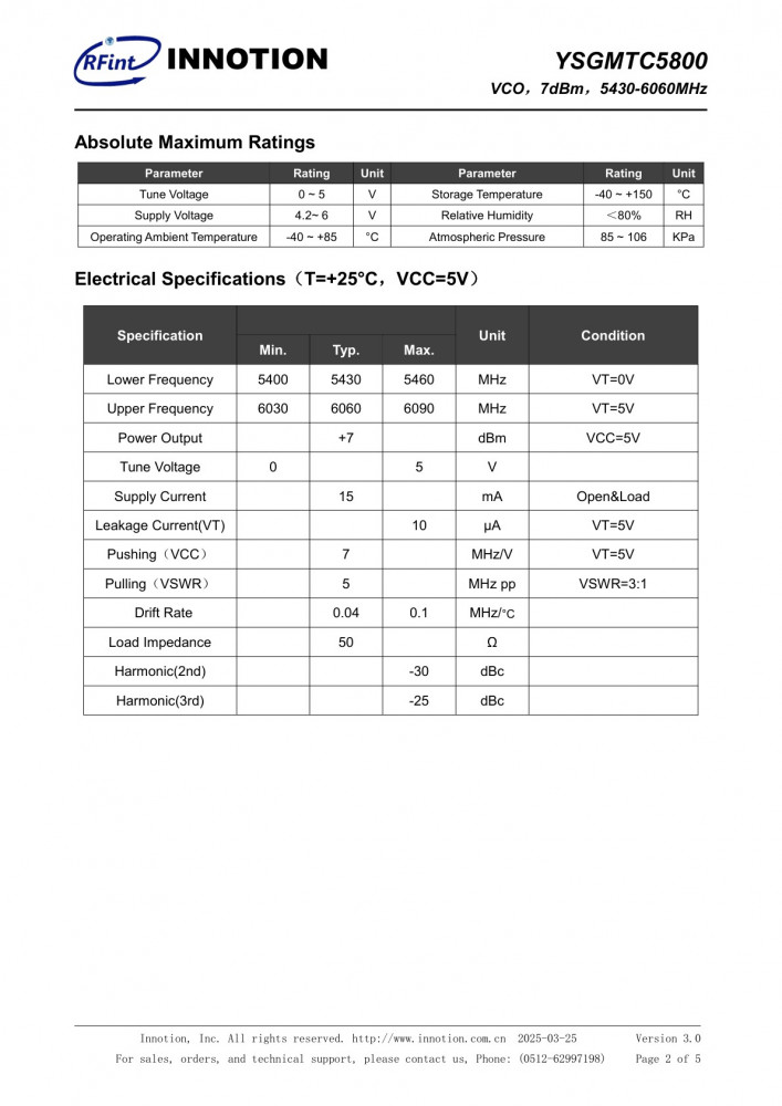 YSGMTC5800 technical document page 2